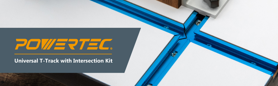 POWERTEC 71854 48 Inch x4 Universal T track with 4 Sets of Intersection Kit, Double-Cut Profile ...
