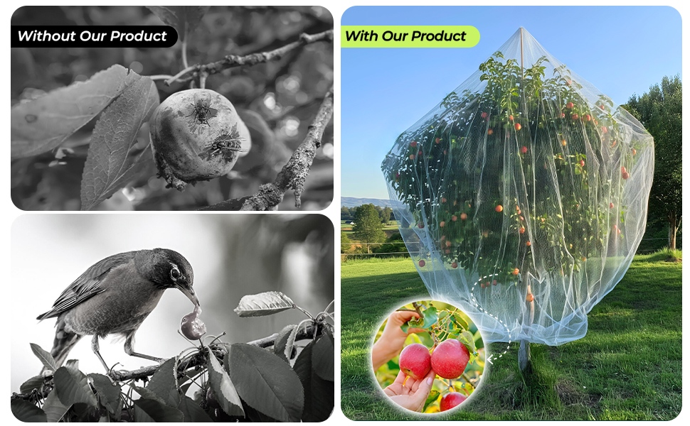 Amazon.com : 2 Pcs Fruit Tree Netting with Zipper & Drawstring, 6ft x 6ft Insect & Bird Netting ...