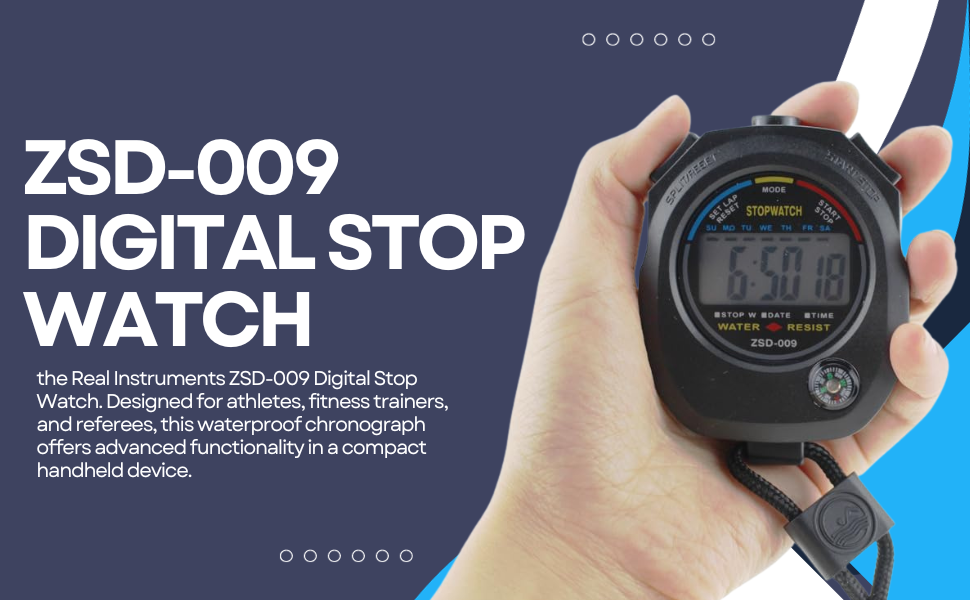 Real Instruments ZSD-009 Digital Timer Stop Watch Waterproof Hand Held LCD Display Chronograph ...