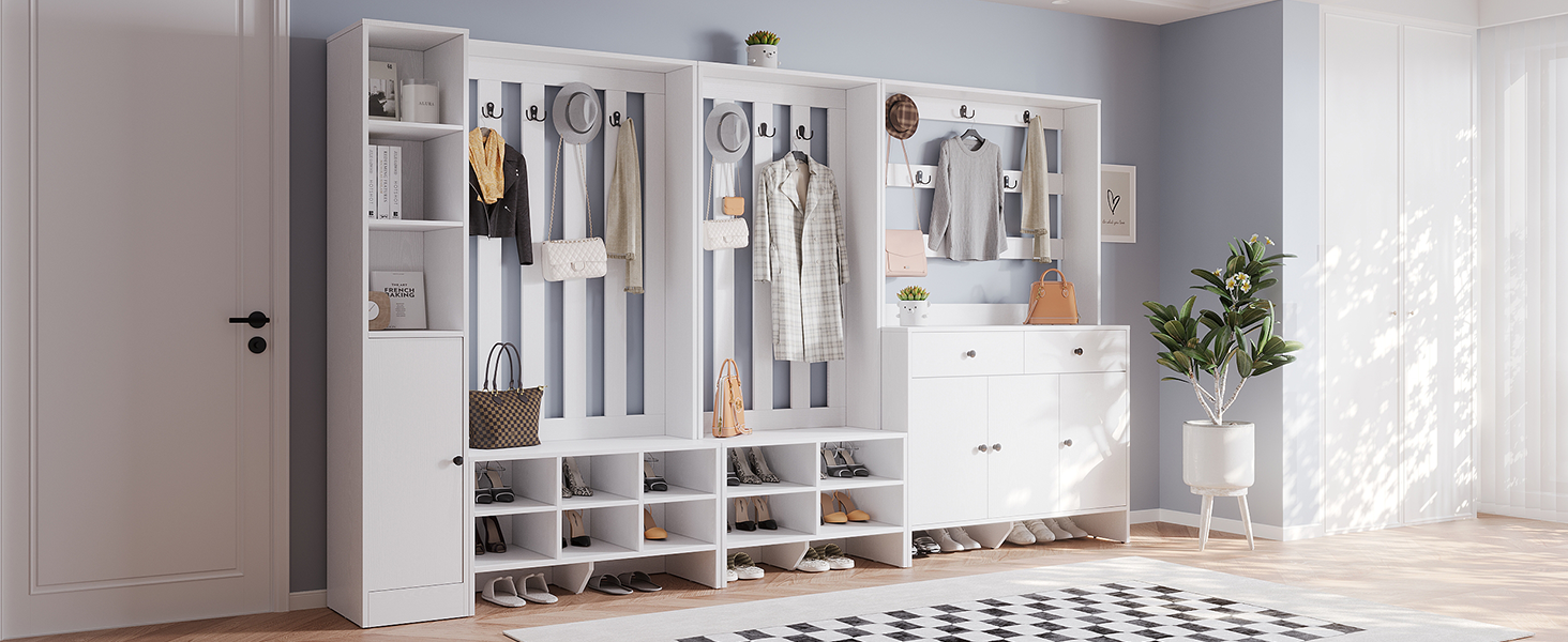 Amazon.com: VOWNER Hall Tree with Bench and Coat Rack, 5-in-1 Entryway Bench with 14 Shoe ...