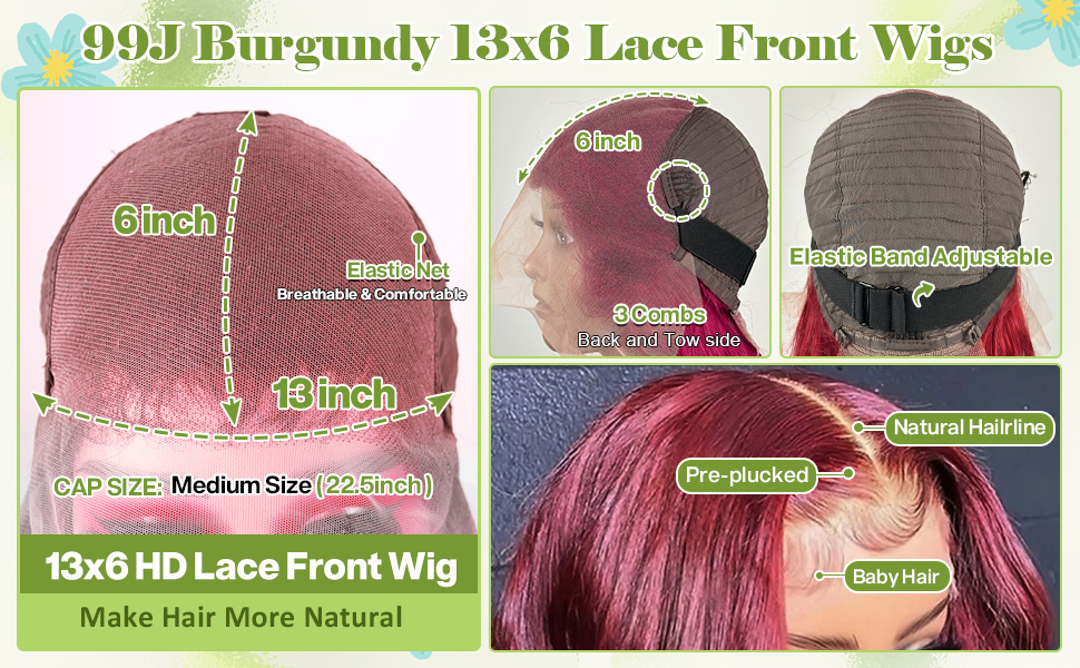 Amazon.com : SWEETGIRL 13x6 Burgundy Lace Front Wigs Human Hair Body Wave Lace Front Wigs Pre ...