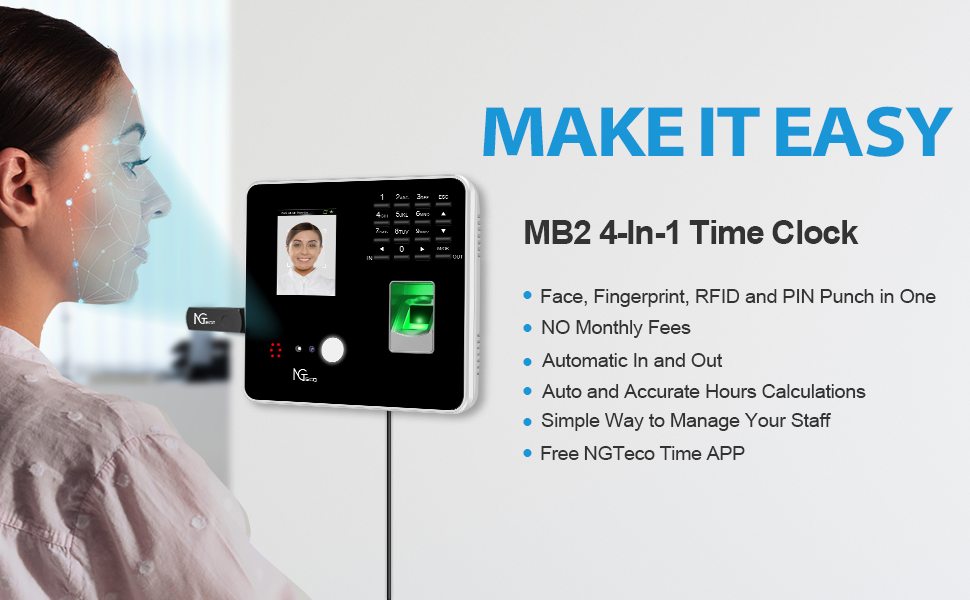 NGTeco zeiterfassung Fingerabdruck-Passwort-Anwesenheits-Maschine Mitarbeiter ...