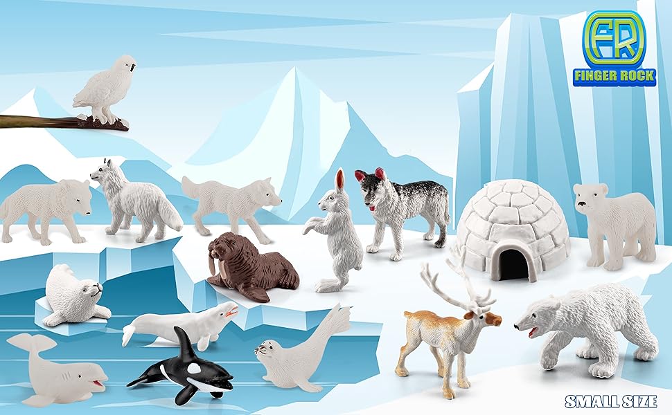 Amazon.com: Mini Arctic Animal Toys Set 16 Pcs Polar Animal Figures Figurines Arctic Fox Polar ...