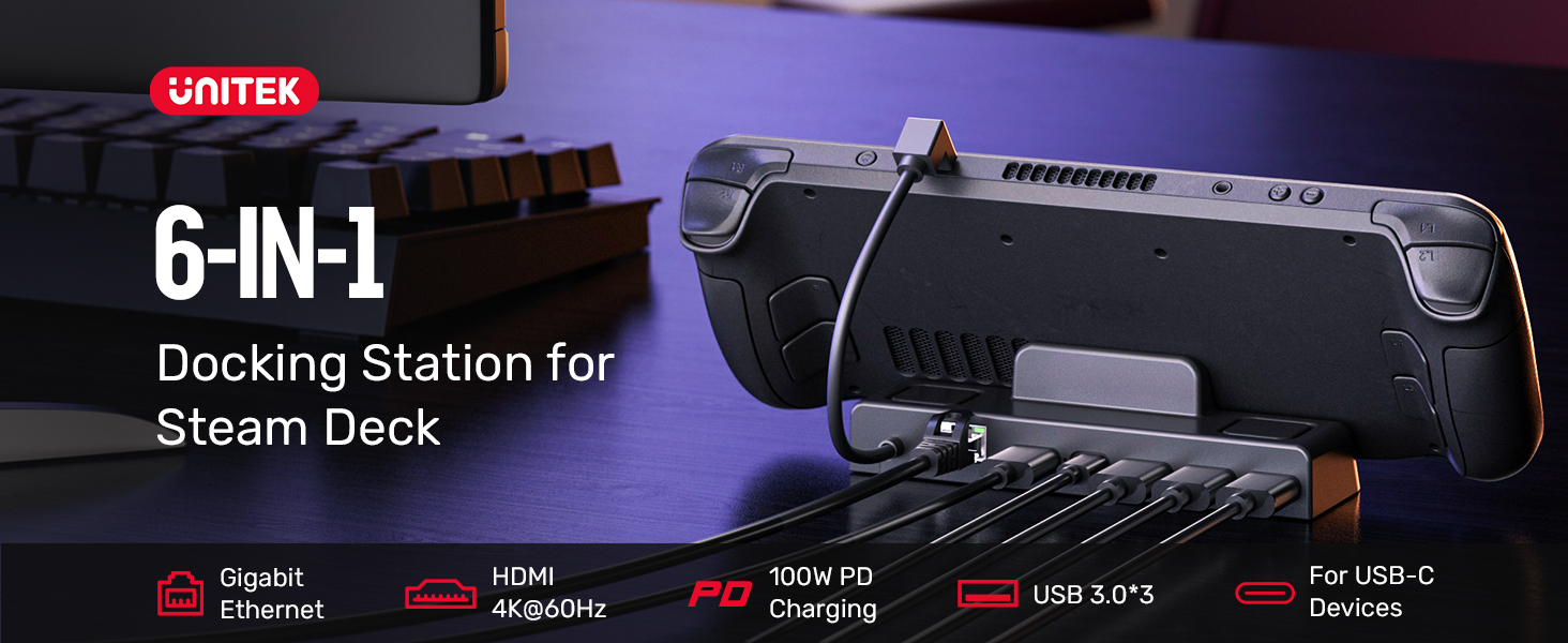 Unitek ROG Ally/Steam Deck Dock Station - Valve Portable Stream Docking Station 6 in 1 Charger ...