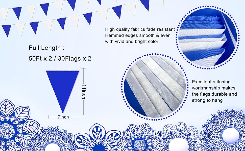 Amazon.com: LoveVC 100 Feet Blue White Pennant Banner Flags String ...