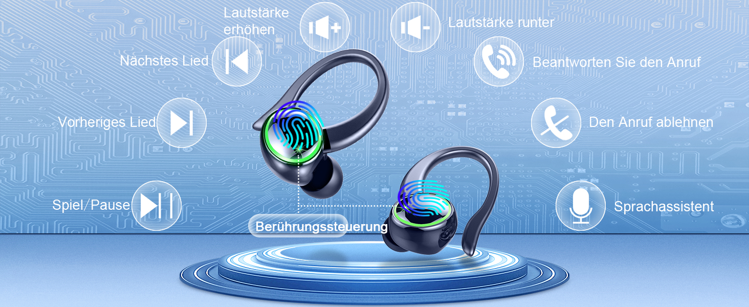 Bluetooth Kopfhörer Sport, in Ear Kopfhörer Kabellos mit 2 ENC Mikrofon ...