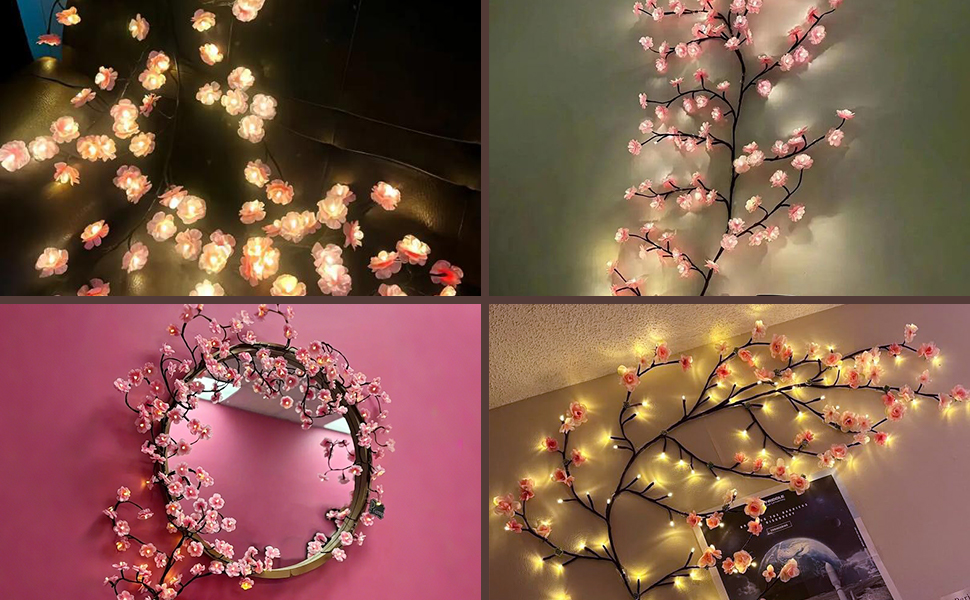 VIMAZ LED Cherry Blossom Tree Branch Lights for Wall,8 Modes Cherry Blossom Lights with 48 LED ...