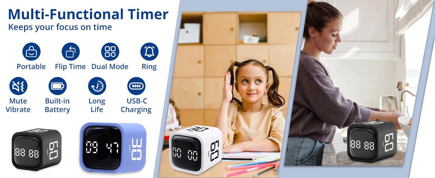 2024 Productivity Timer Flip Gravity Sensor Cube Timer Countdown And Countup Mute