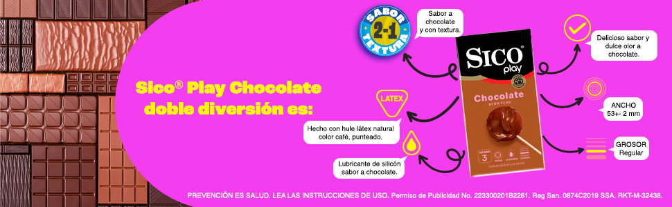 Sico Play 3 pack Condónes de látex texturizados sabor chocolate : Amazon.com.mx: Salud y Cuidado ...