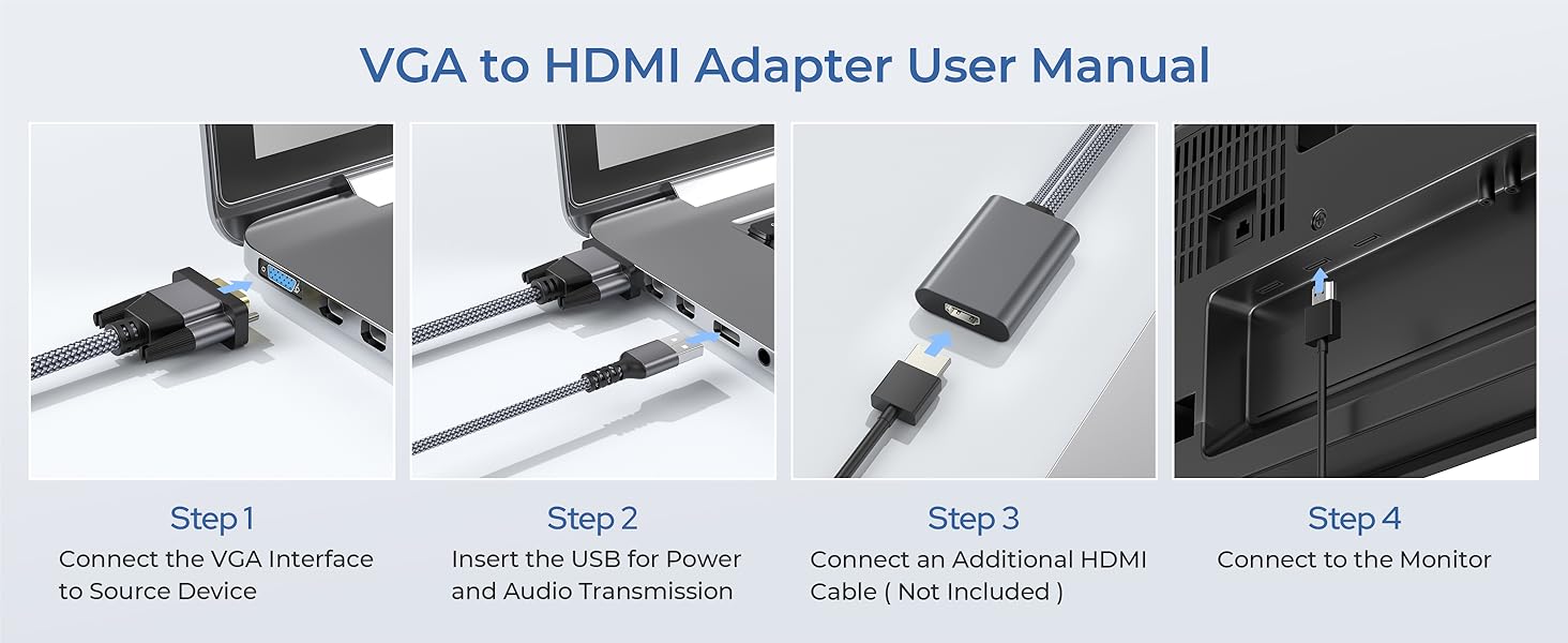 Elebase VGA to HDMI Adapter,1080P Source to HDMI Display Cable ...
