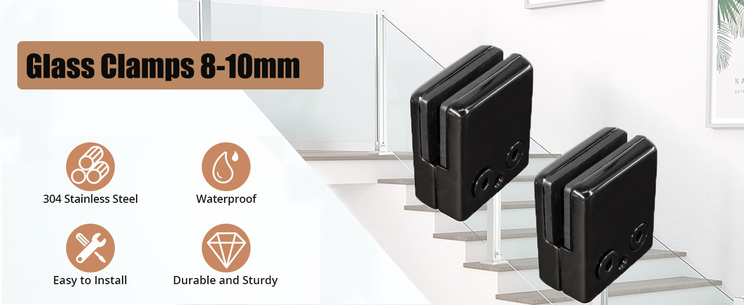 Amazon.com: Cokritsm 6pcs Glass Clamps 8-10mm Stainless Steel 304, Black Glass Clips Adjustable ...