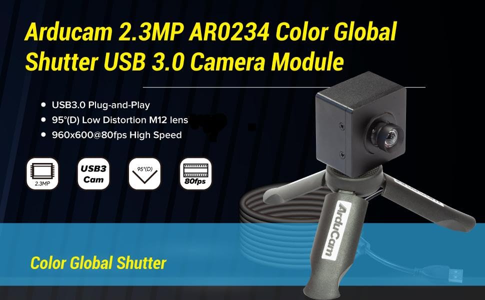 Amazon.com: Arducam USB 3.0 Camera, 960 * 600@80fps High-Speed Global Shutter UVC Camera Module ...