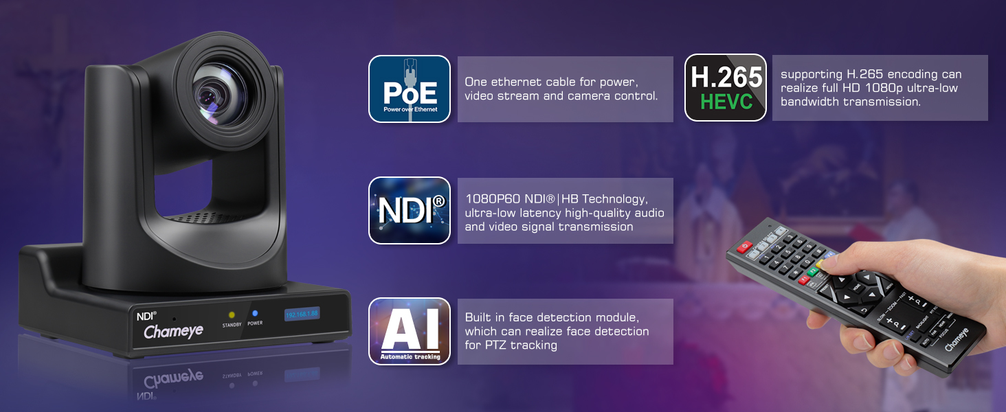 Amazon.com: Chameye NDI HX3 PTZ Camera Bundle 20x Optical Zoom AI Auto ...