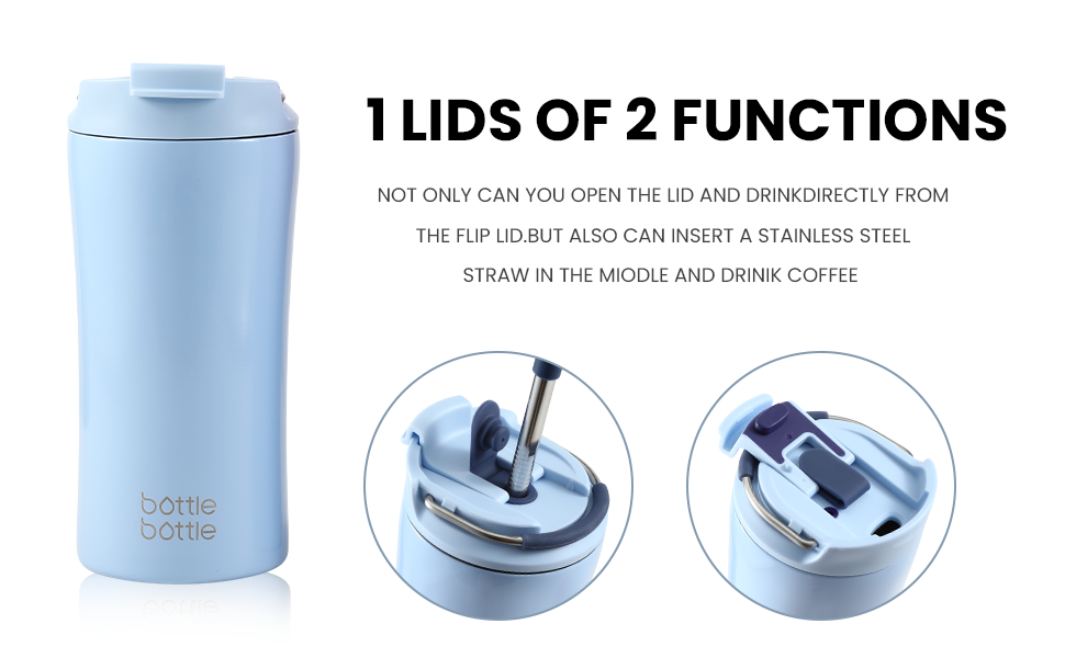 BOTTLE BOTTLE Insulated Coffee Tumblers with Dual-use Lid and Straw Double Walled Iced Travel ...