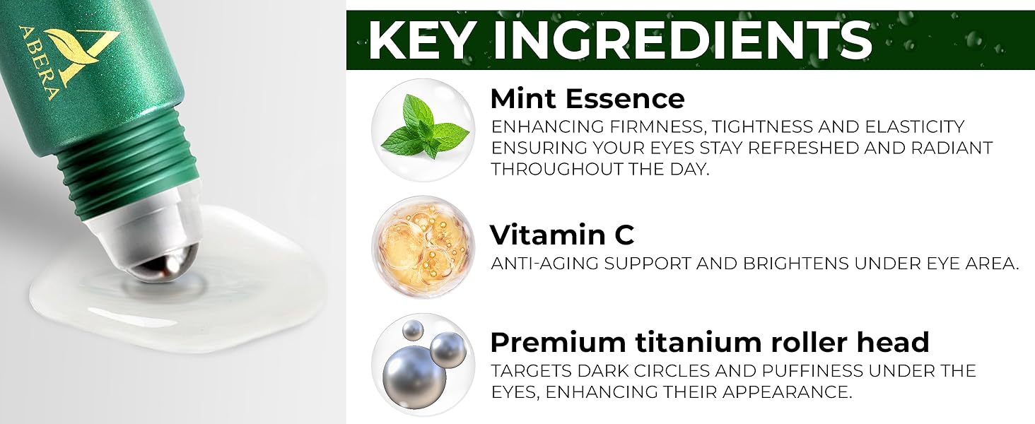 Amazon.com: Abera Eye Roller Serum – Eye Bags Treatment For Men with Mint, Vitamin C & Peptides ...