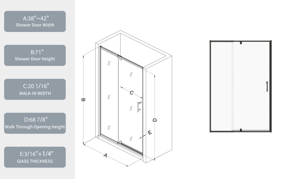 DOPERFE 38-42"x71"Piovt Swing Glass Shower Door,Pivot Frame Sliding Shower Door with 1/4" Clear ...