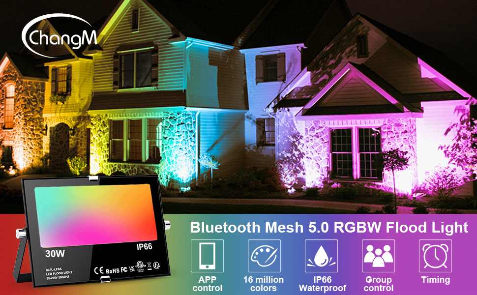 LED Flood Light Outdoor 300W Equivalent,Smart RGB Color Changing Flood ...