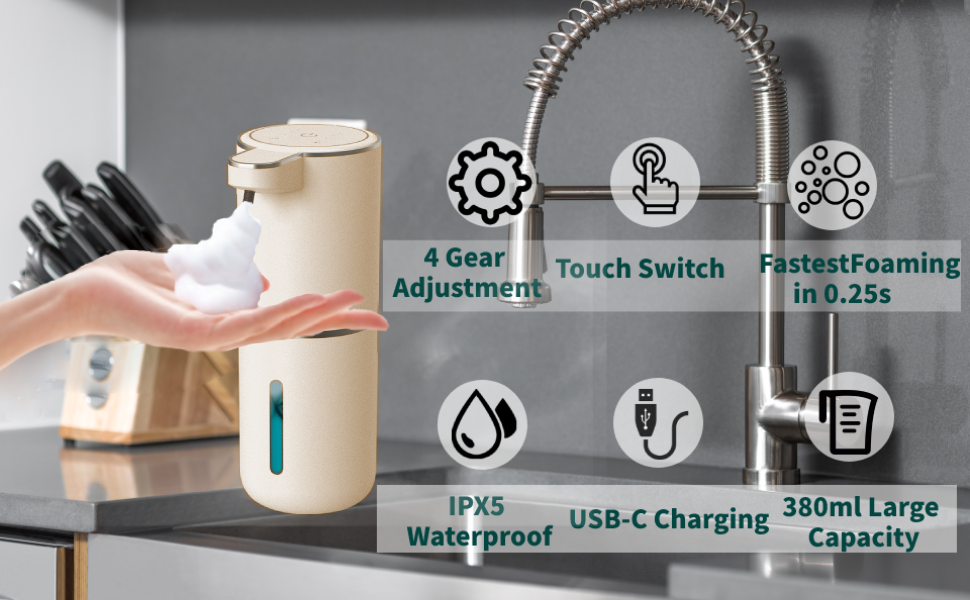 Amazon.com: Automatic Soap Dispenser – Touchless Foaming Soap Dispenser 400ml USB Rechargeable ...