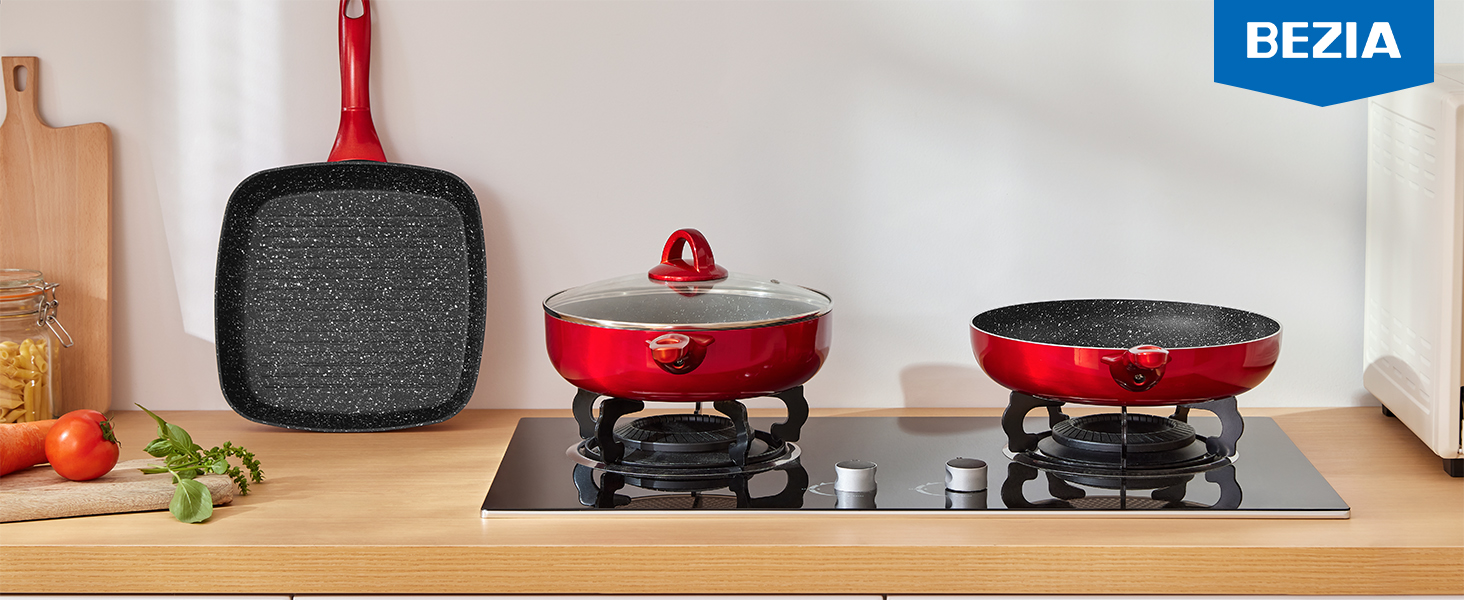 Amazon.com: BEZIA Non Stick Fry Pan Set 4 Piece, Induction Cookware Set, Dishwasher Safe Kitchen ...
