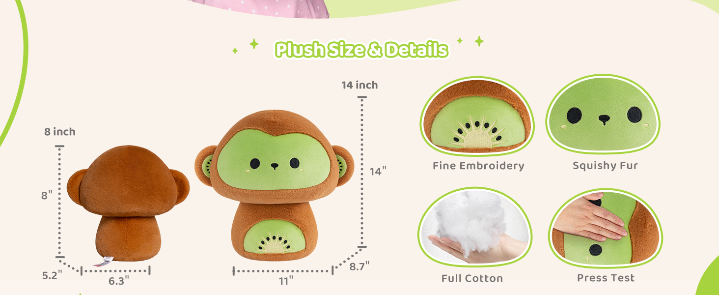Amazon.com: Mewaii 8” Mushroom Plush, Cute Monkey Plush Pillow Soft Plushies Kiwi Fruit Squishy ...