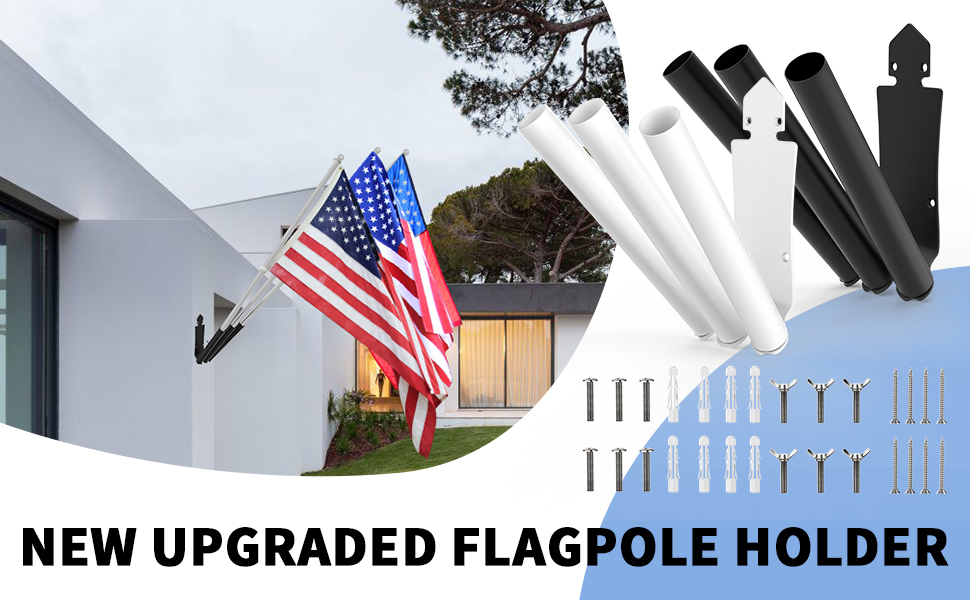 Amazon.com : Zepolu Stainless Steel 3-Hole Wall Mount Black Flagpole Holder - 1.25" Diameter 45 ...