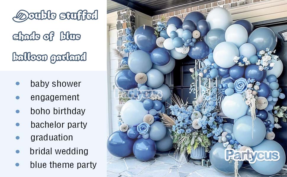 Amazon.com: Dusty Blue Balloon Arch Kit - Double Stuffed Dark Blue Baby Blue Balloon Garland ...