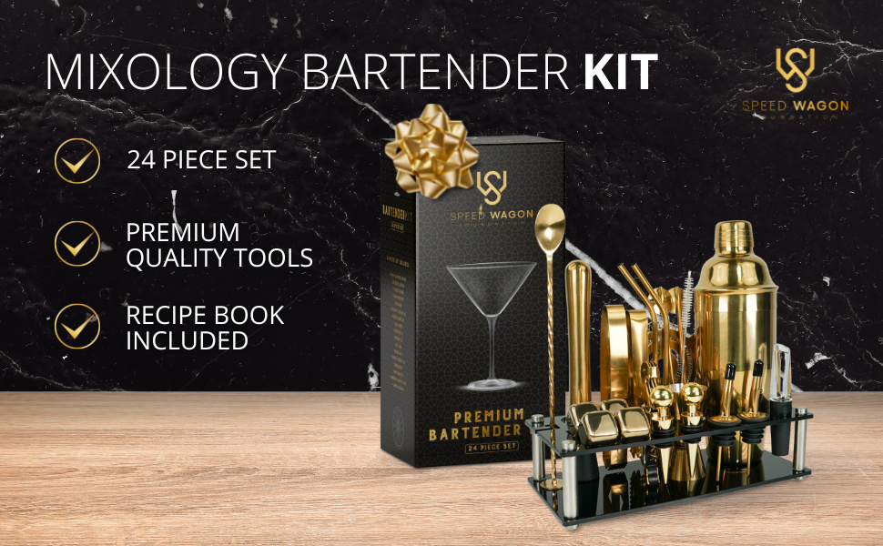 Amazon.com: Mixology Bartender Kit – 24 Piece Gold Cocktail Shaker Set w/Stand – Essential Home ...