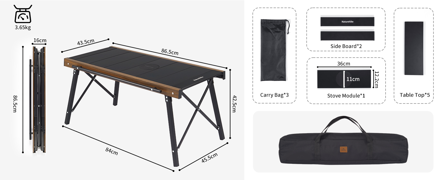 Naturehike IGT Camping Table, Ultralight Folding Aluminum Camp Table with Carry Bag, Portable ...