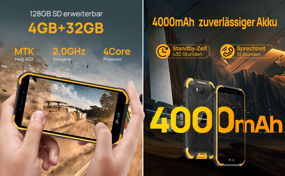 Ulefone Armor X6 Pro Outdoor Handy Android 12, 8GB+32GB/128GB SD ...