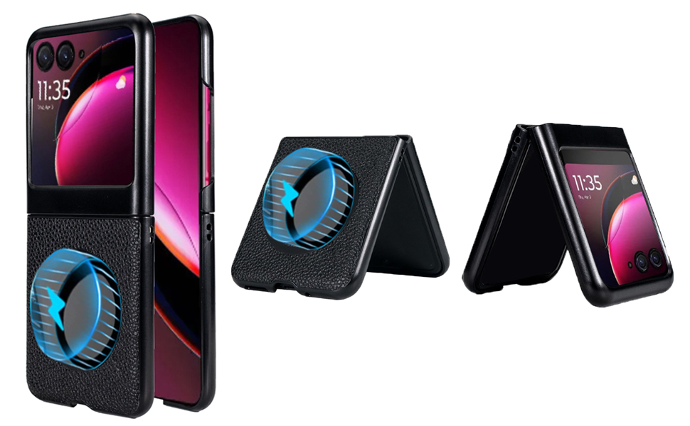 Amazon.com: KUGEW for Motorola Razr Plus 2023 Leather Case, Compatible with MagSafe, Moto Razr+ ...