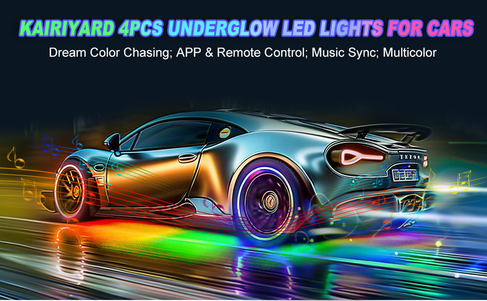Amazon.com: Kairiyard 4Pcs Underglow LED Lights for Cars, Dream Color Chasing Car Underglow kit ...