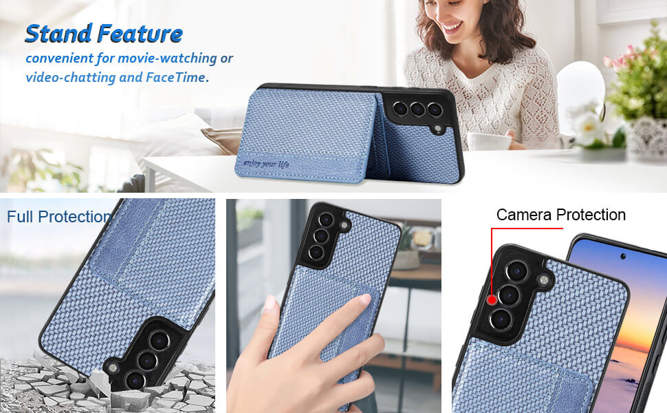 Amazon.com: JanCalm for Samsung Galaxy S21 Case Card Holder, RFID Blocking, Kickstand, Camera ...