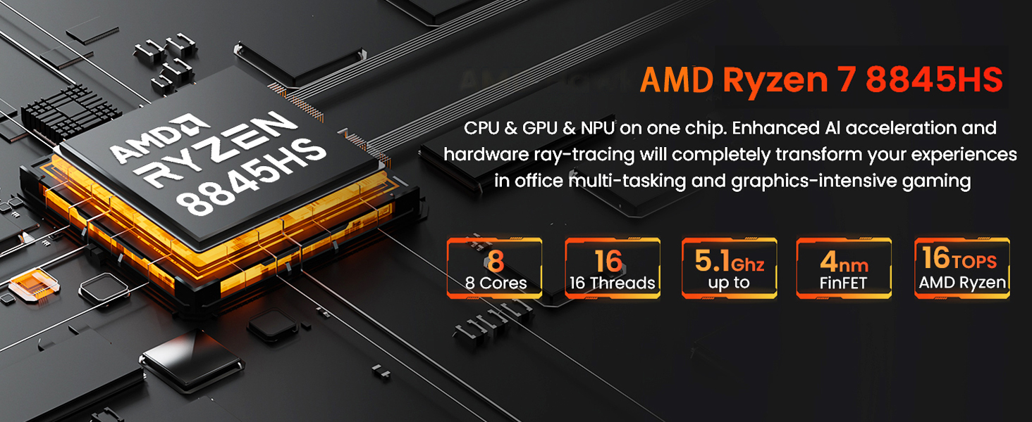 Beelink SER8 Mini Gaming PC, Processeur Ryzen 7 8845HS 8 cœurs 16 Threads 5,1 GHz, RAM 32G DDR5 ...