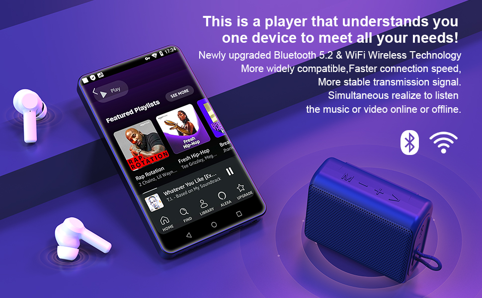 Amazon.com: MYMAHDI 5" 144GB MP3 Player with Bluetooth and WiFi, HiFi MP4 Player with Camera and ...