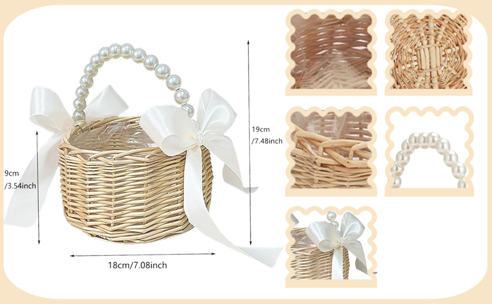 Amazon.com: Flower Girl Basket with Pearl Handle Wedding Flower Basket ...