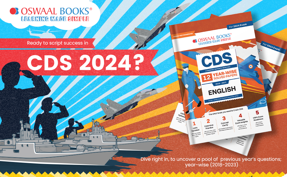 Oswaal CDS Previous Years 12 Solved Question Papers Elementary Mathematics, English & GK (Set of ...