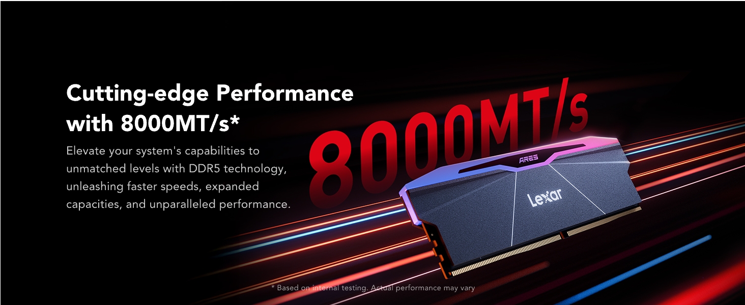 Lexar ARES Gen2 RGB DDR5 RAM 48GB Kit (2 x 24GB) 8000MHz, 288-Pin UDIMM Desktop Memory, PC ...