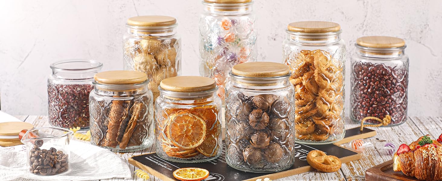 Danmu Art Tea Coffee Sugar Canisters Sets Glass Jars with Lids Set of 3 Glass Airtight Storage ...