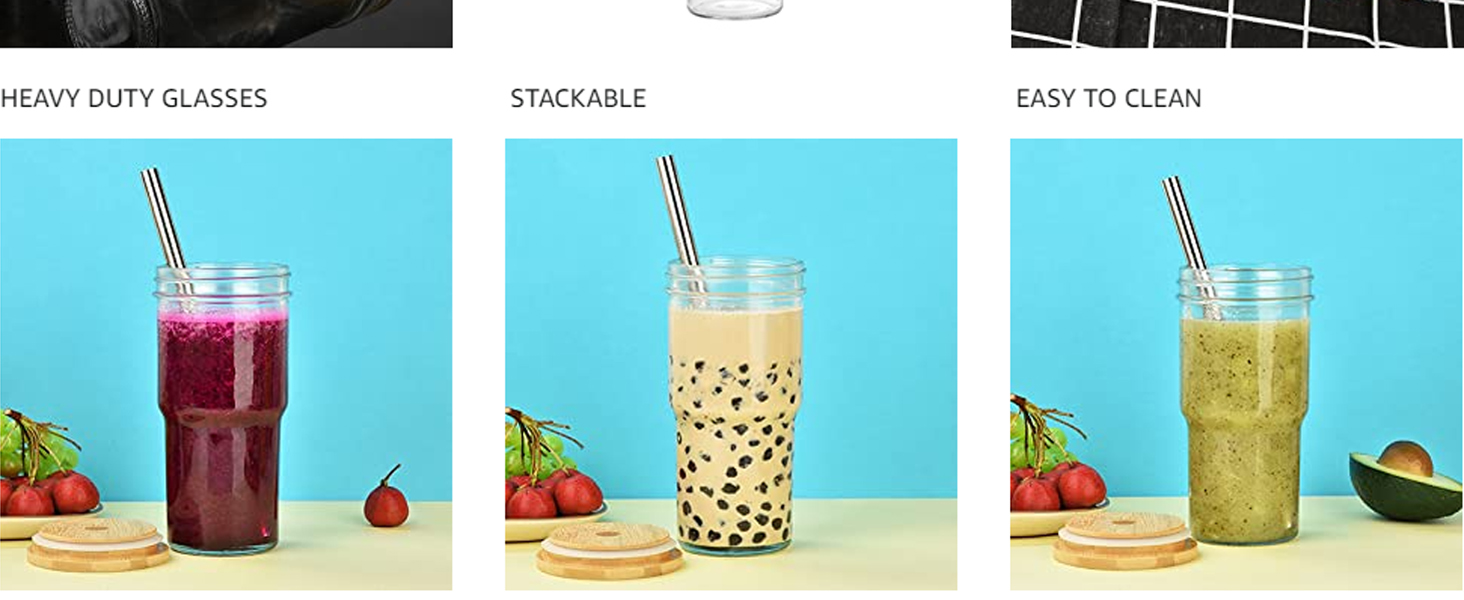 2 Pack Glass Tumbler Cups with Bamboo Lids and Straws, 22 oz Reusable ...