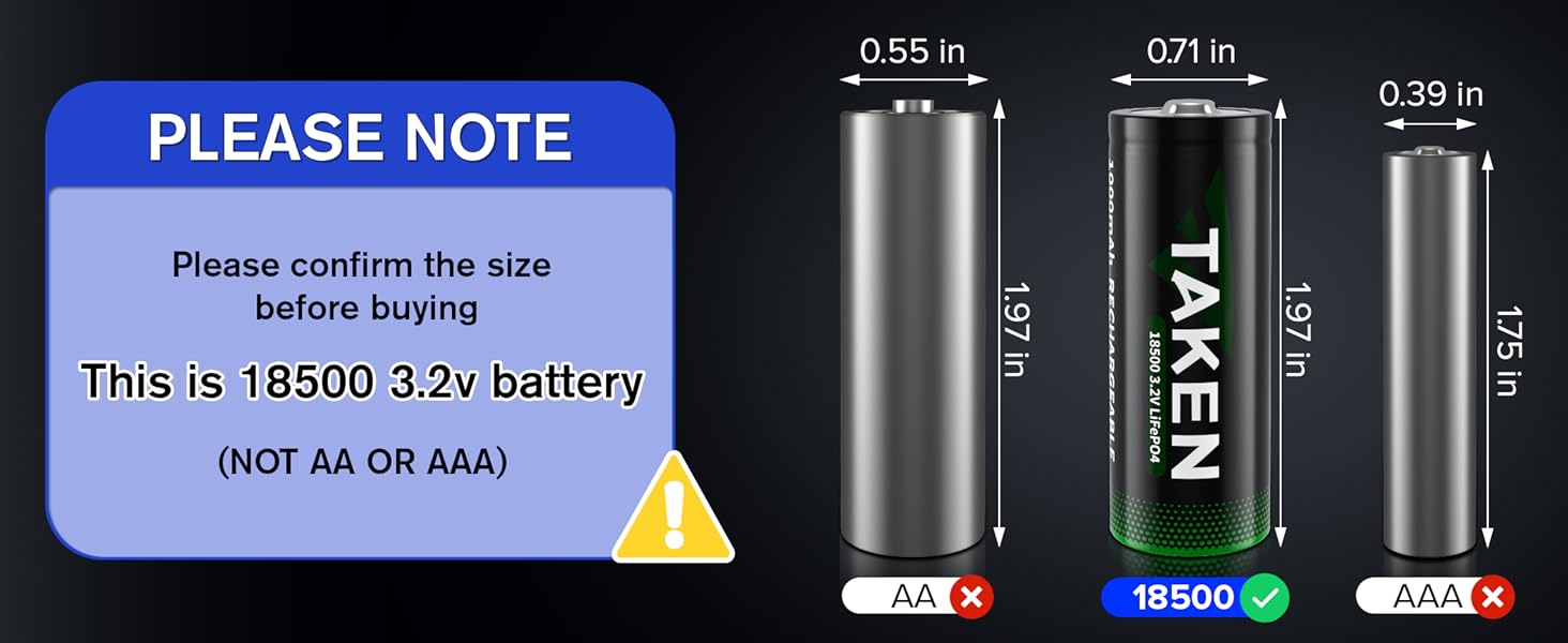 Amazon.com: Taken 18500 3.2v Rechargeable Battery,3.2 Volt LiFePO4 Lithium 1000mAh Solar ...