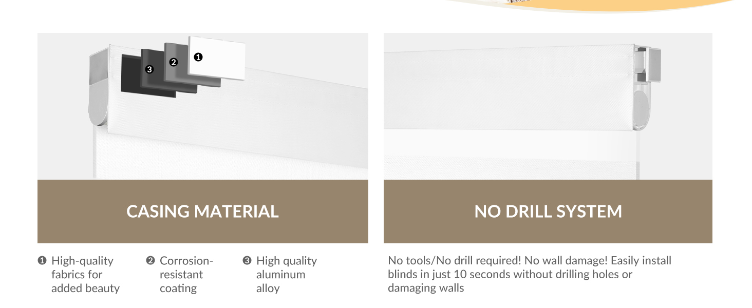 Boolegon No Drill No Tools Zebra Blinds, Blackout Zebra Shades, Dual Layer Cordless Window ...