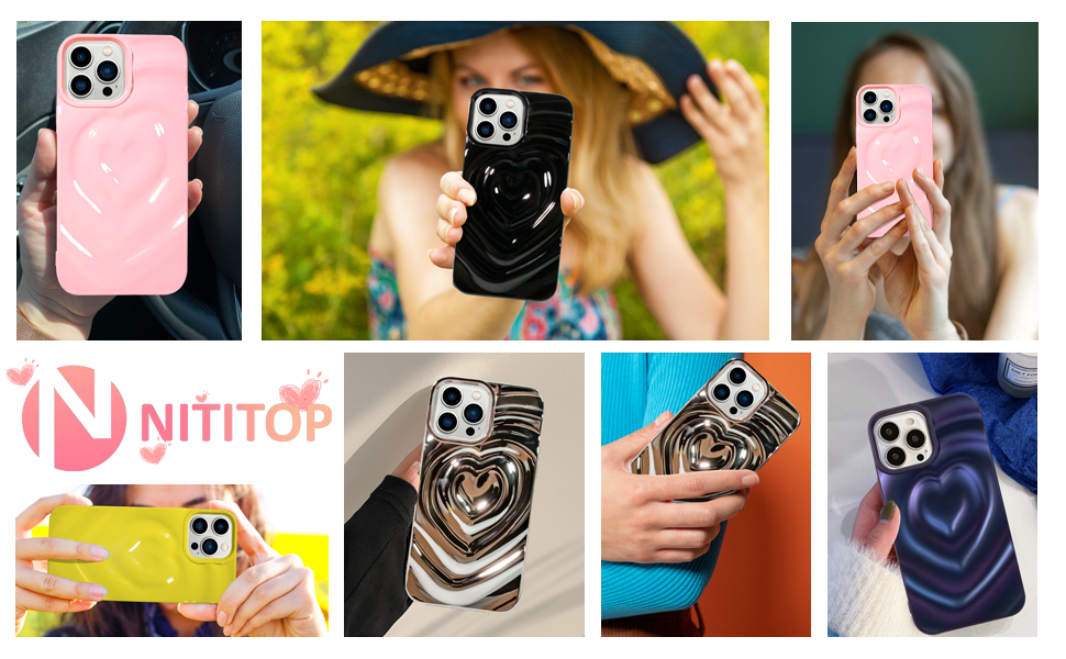 Amazon.com: NITITOP Compatible for iPhone 15 Pro Max Case Cute Love Heart Fashion Soft Silicone ...