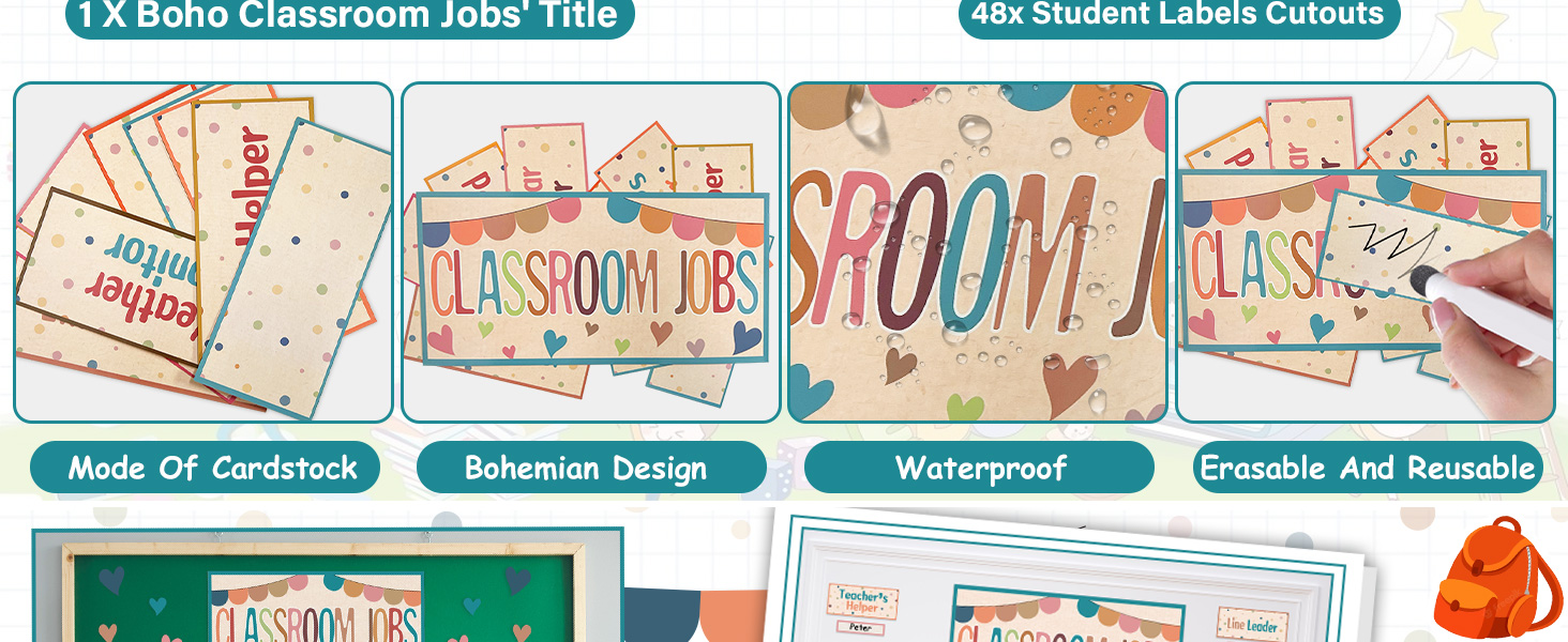 Amazon.com : Boho Classroom Jobs Chart Bulletin Board Sets, Colorful ...