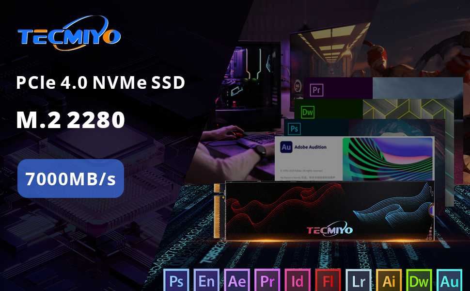 TECMIYO 1TB NVMe SSD PCle 4.0 Interne SSD M.2 2280 Gen4x4 mit Graphen Beschichtung ...