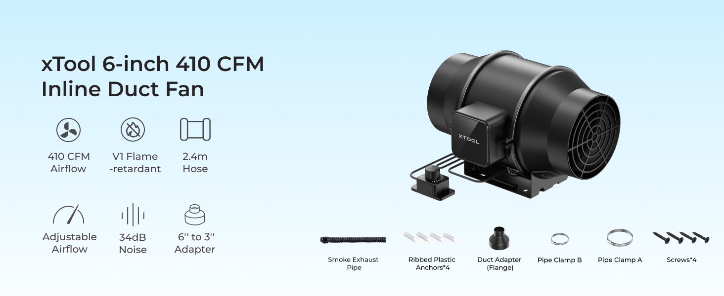 Amazon.com: xTool 6'' 410 CFM Inline Duct Fan for xTool F1 Ultra, M1, P2 S1, D1 Pro and Most ...
