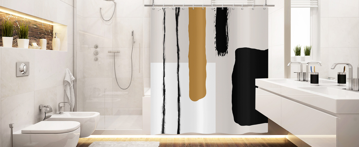 Amazon.com: CRTPOD Abstract Boho Shower Curtain Navy Blue Black Modern Geometric Leaves Bath ...