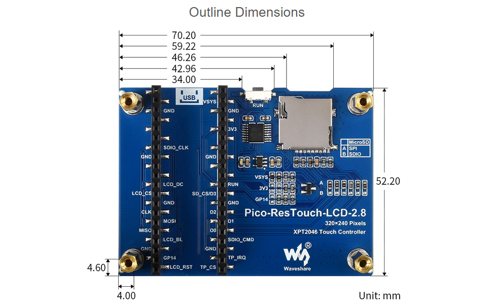 Waveshare 2.8inch Touch Display Module for Raspberry Pi Pico 262K ...