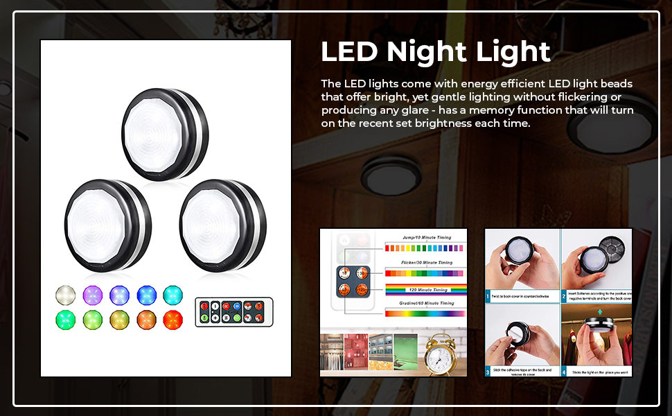 Buy ELEPHANTBOAT® 3 Pcs LED Night Light with Remote, 7 Color RGB Light ...