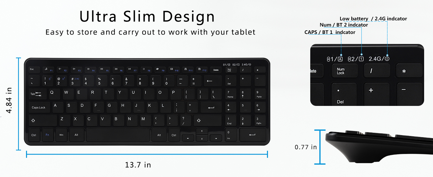 Amazon.com: Awaygerous Wireless Bluetooth Keyboard, Universal Multi-Device Keyboard with Number ...