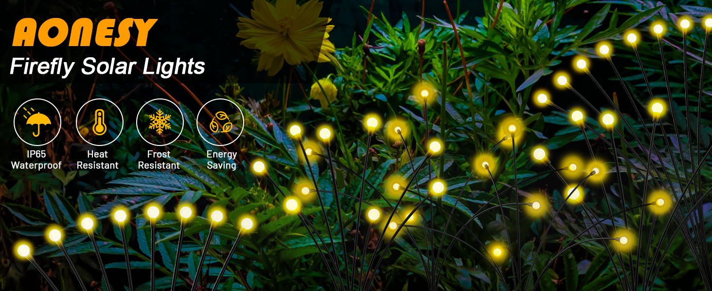 AONESY Solar Lights Outdoor Garden, 4 Pack 32 LEDs Firefly Solar Lamps Ornament, Waterproof ...
